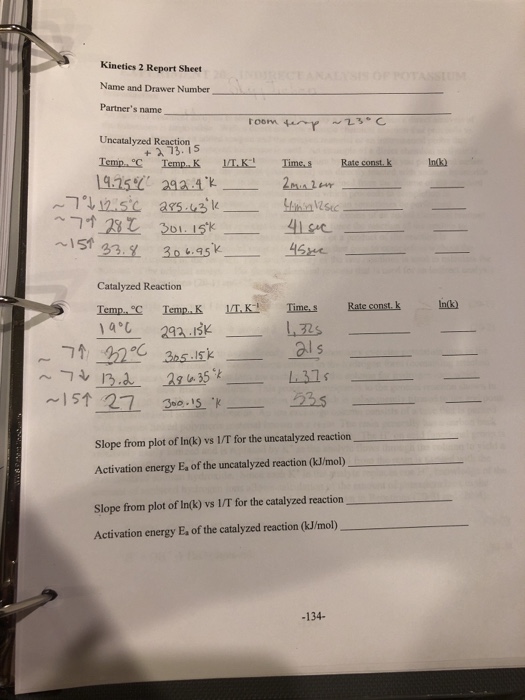 Solved Kineties 2 Report Sheet Name and Drawer Number | Chegg.com