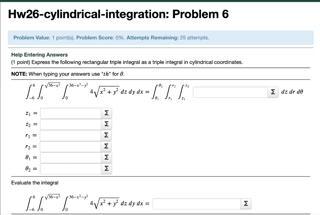 Solved Hw26-cylindrical-integration: Problem 6 Problem | Chegg.com