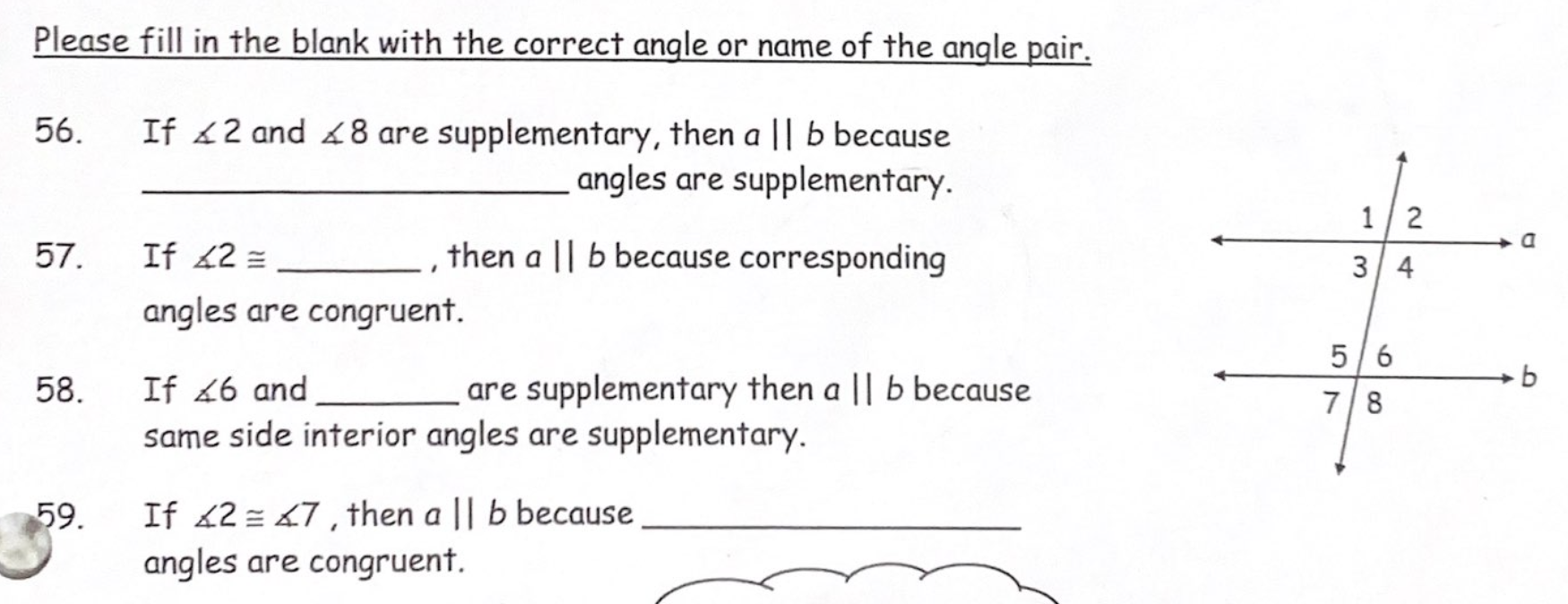 Solved Please fill in the blank with the correct angle or | Chegg.com