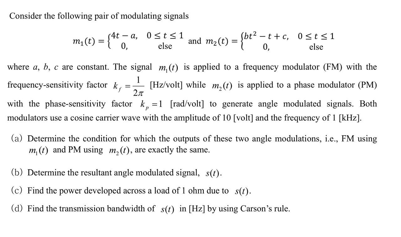 Solved Consider the following pair of modulating signals | Chegg.com