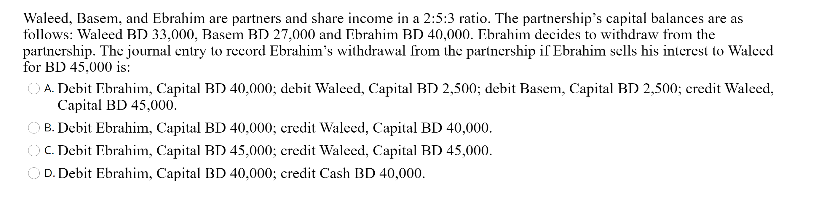 Solved Waleed, Basem, and Ebrahim are partners and share | Chegg.com