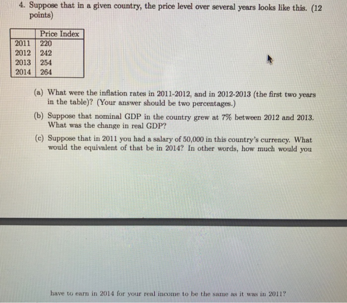 Solved 4. Suppose that in a given country, the price level | Chegg.com