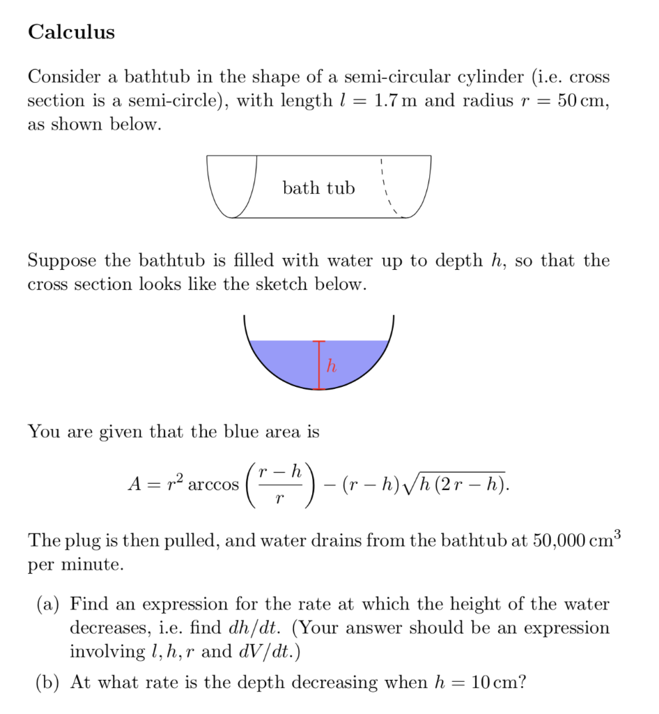 Solved Calculus Consider a bathtub in the shape of a | Chegg.com