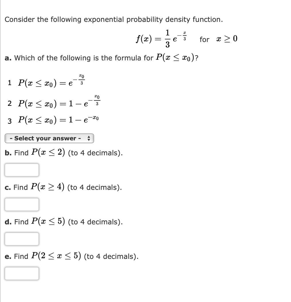 Solved Consider the following exponential probability | Chegg.com