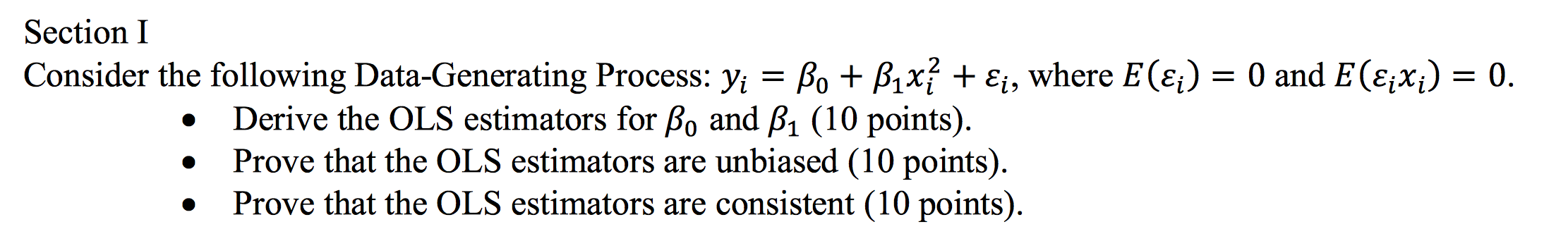 Section I Consider the following Data-Generating | Chegg.com