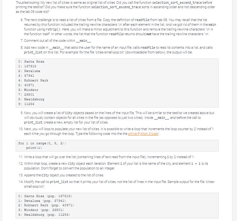 Solved 11.19 Part B: Sort City Objects Instructions In this | Chegg.com