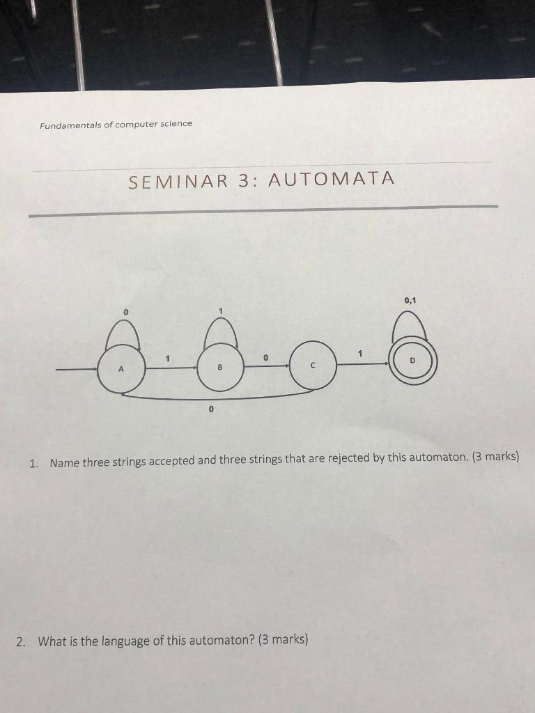 Solved Fundamentals of computer science SEMINAR 3: AUTOMATA | Chegg.com