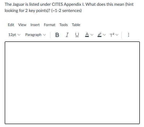 Solved The Jaguar is listed under CITES Appendix I. What | Chegg.com