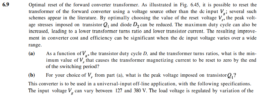 6.9 Optimal reset of the forward converter | Chegg.com
