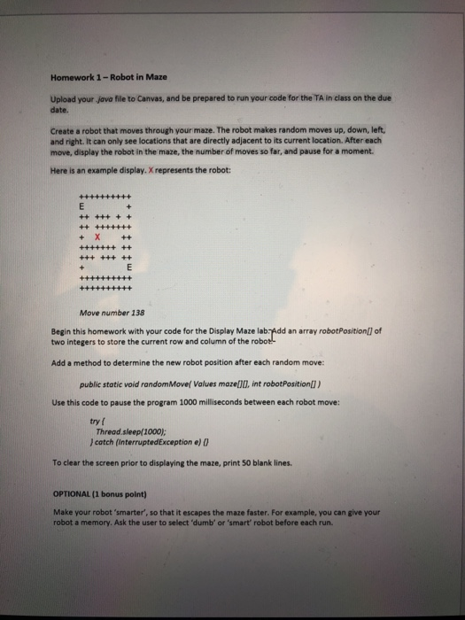 Homework 1-Robot in Maze Upload your java file to | Chegg.com