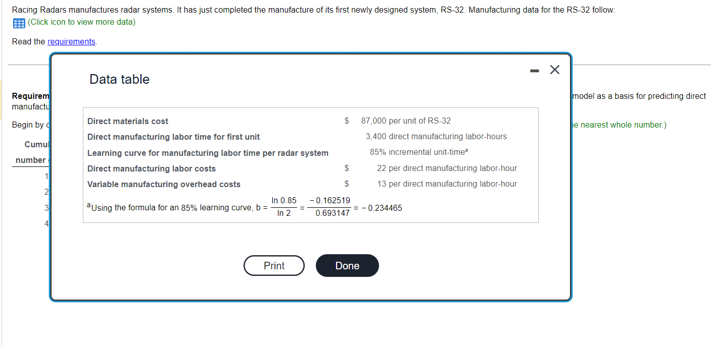Solved Racing Radars manufactures radar systems. It has just | Chegg.com