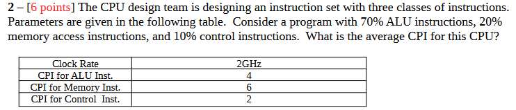 Solved 2 - [6 points] The CPU design team is designing an | Chegg.com