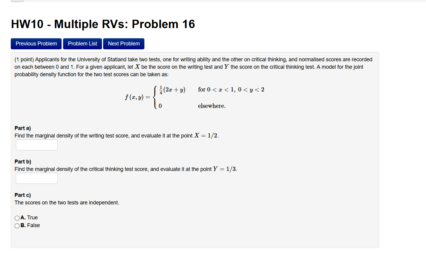 Solved HW10 - Multiple RVs: Problem 16 Previous Problem | Chegg.com