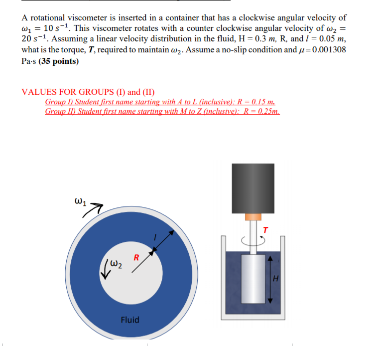 Solved A rotational viscometer is inserted in a container | Chegg.com