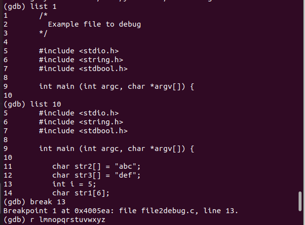 (gdb) list i 1 /* 2 Example file to debug 3 */ 4 5 | Chegg.com