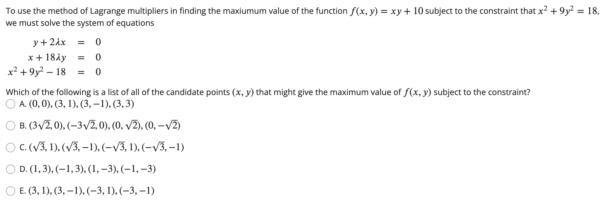 Solved To use the method of Lagrange multipliers in finding | Chegg.com