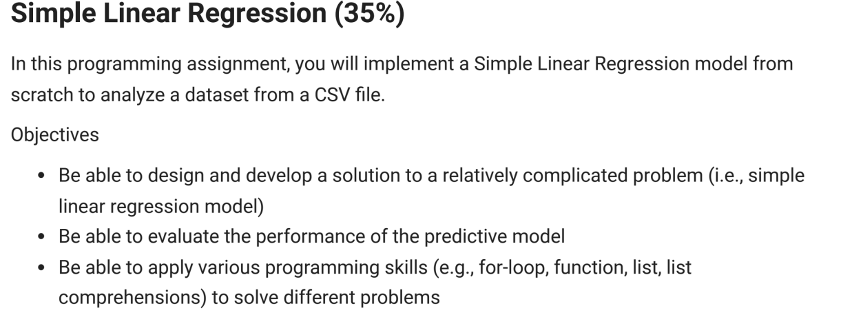 Solved Simple Linear Regression (35%) In this programming | Chegg.com