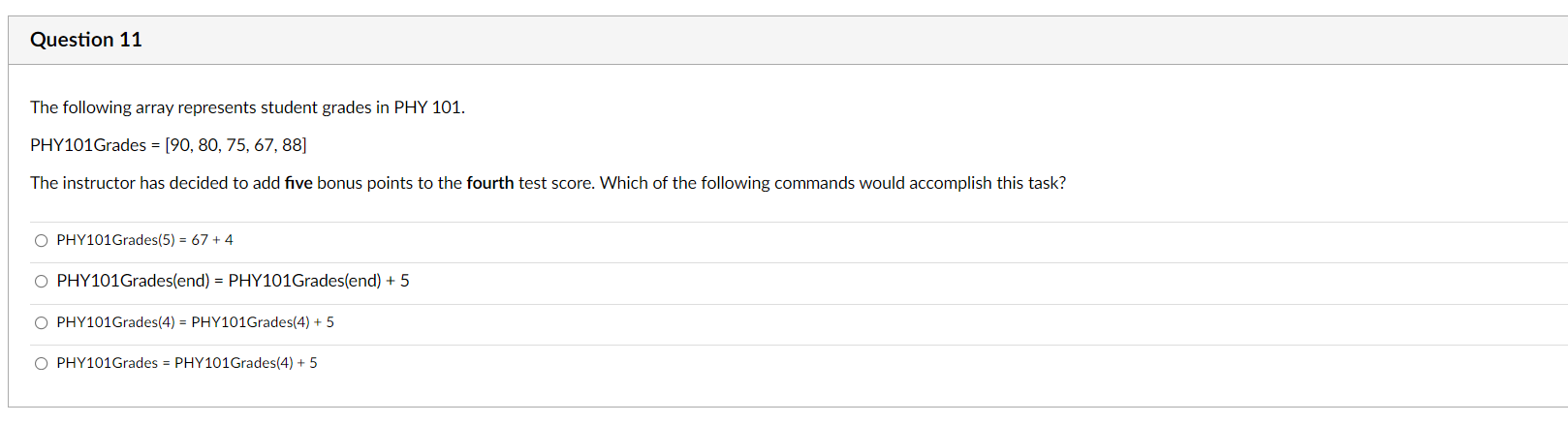 Solved Question 11 The following array represents student | Chegg.com
