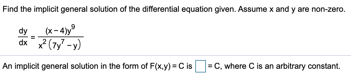 Solved Find the implicit general solution of the | Chegg.com