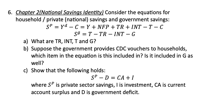 Solved Chapter 2(National Savings Identity) ﻿Consider the | Chegg.com