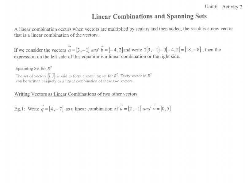 Solved Unit 6 Activity 7 Linear Combinations And Spanning