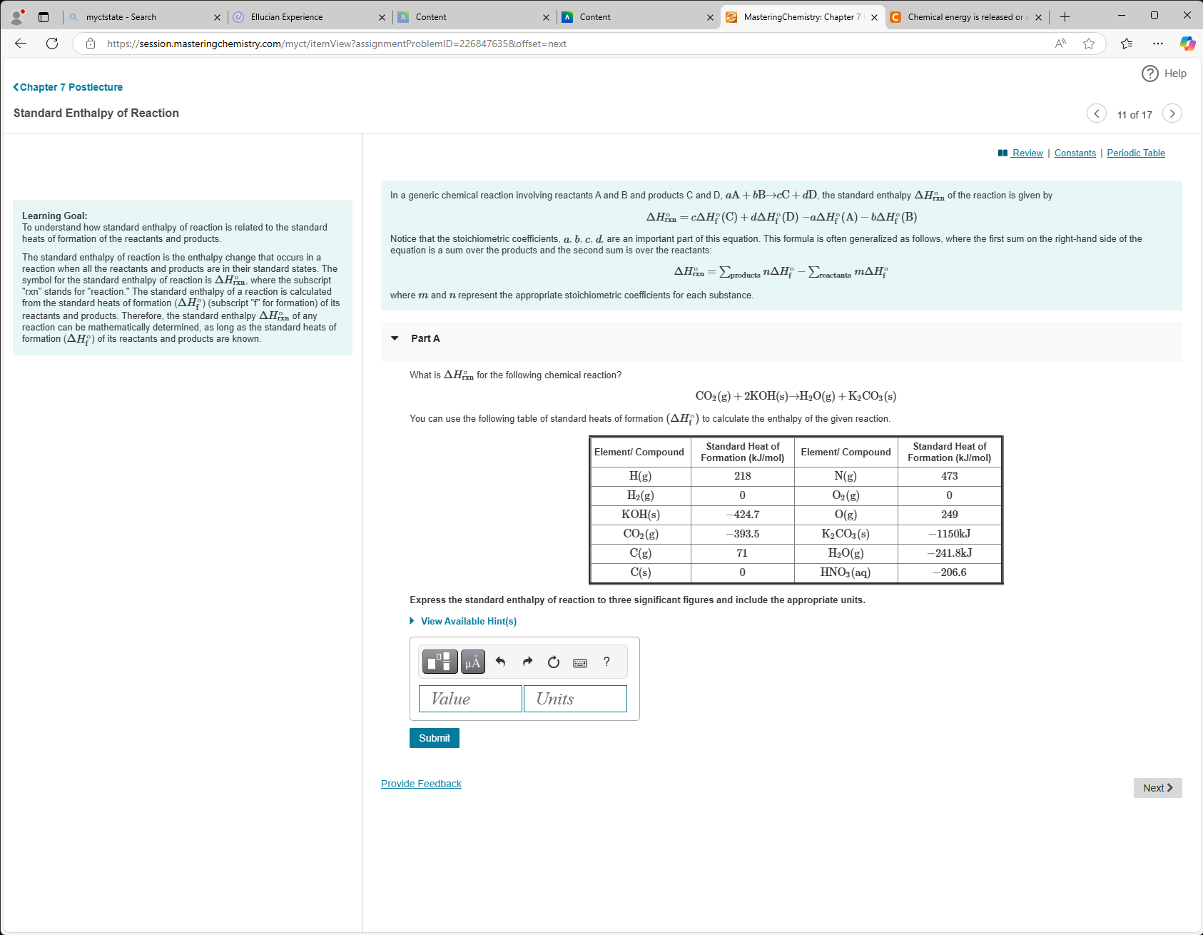 Solved Learning Goal:To ﻿understand how standard enthalpy of | Chegg.com