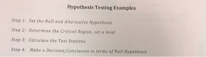 Solved Hypothesis Testing Examples Step 1: Set the Null and | Chegg.com