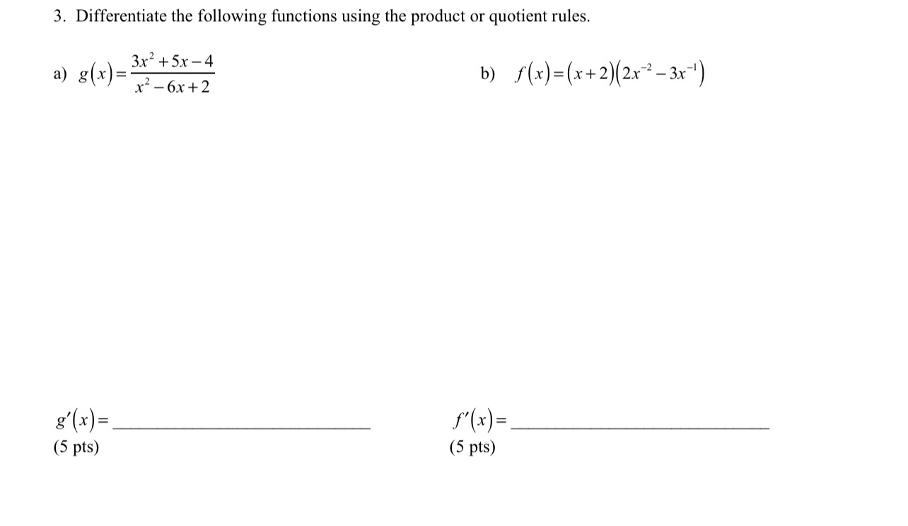 Solved Differentiate the following functions using the | Chegg.com