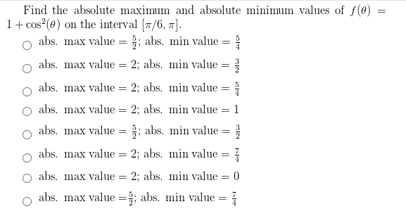 Solved Find the absolute maximum and absolute minimum values | Chegg.com