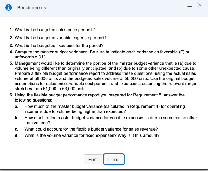 Solved Requirements 4 and 5. Compute the master budget | Chegg.com