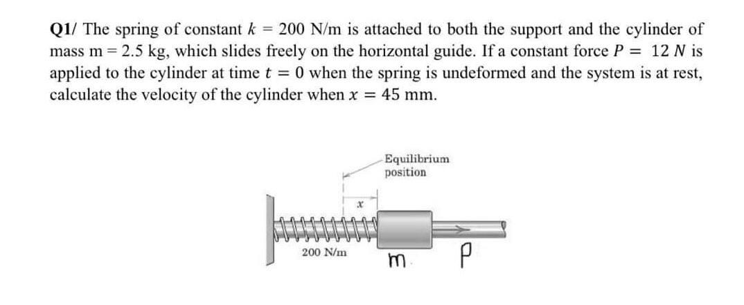 Solved Q1/ The spring of constant k = 200 N/m is attached to | Chegg.com