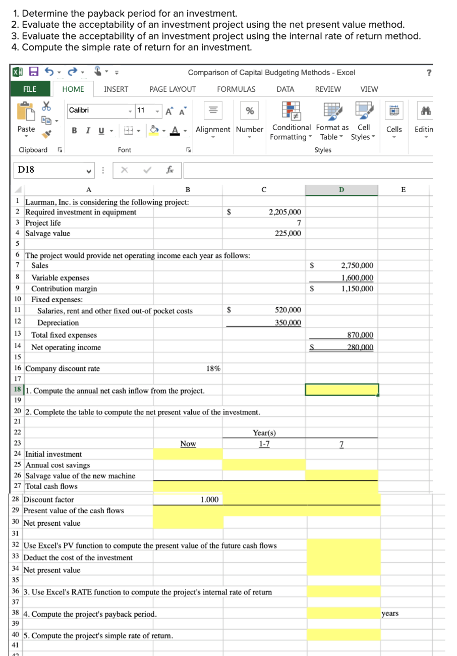 Solved Please help me answering each yellow cell with the | Chegg.com