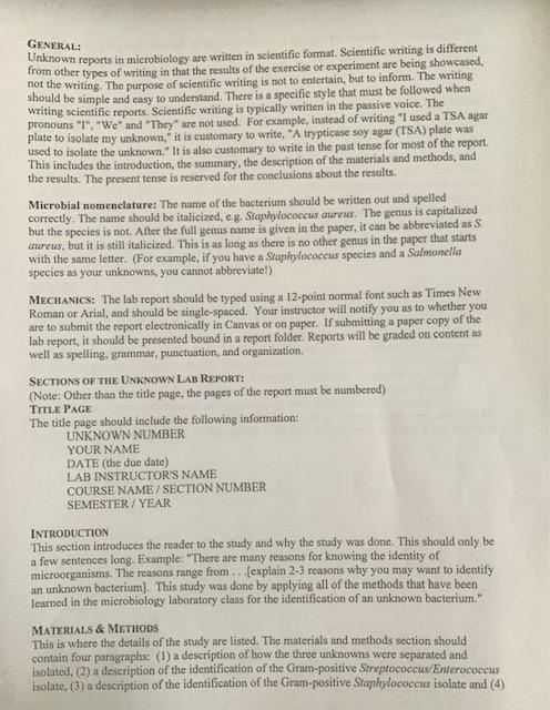 I need help writing an unknown lab report. The | Chegg.com