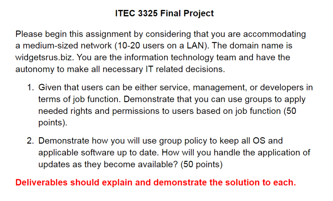 ITEC 3325 Final Project Please begin this assignment | Chegg.com