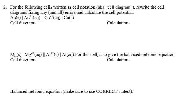 Solved 2. For the following cells written as cell notation | Chegg.com