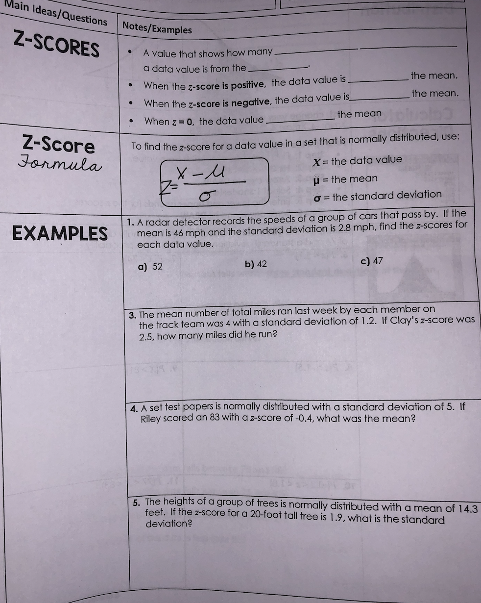 Solved ain Ideas/Questions Notes/Examples Z-SCORES • A value | Chegg.com