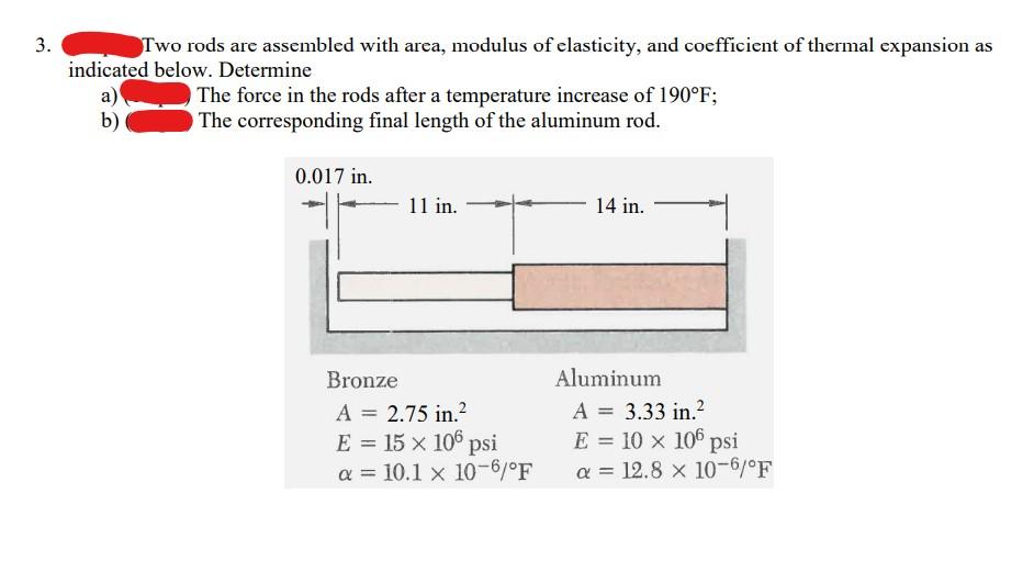 [Solved]: 3. Two rods are assembled with area, modulus of