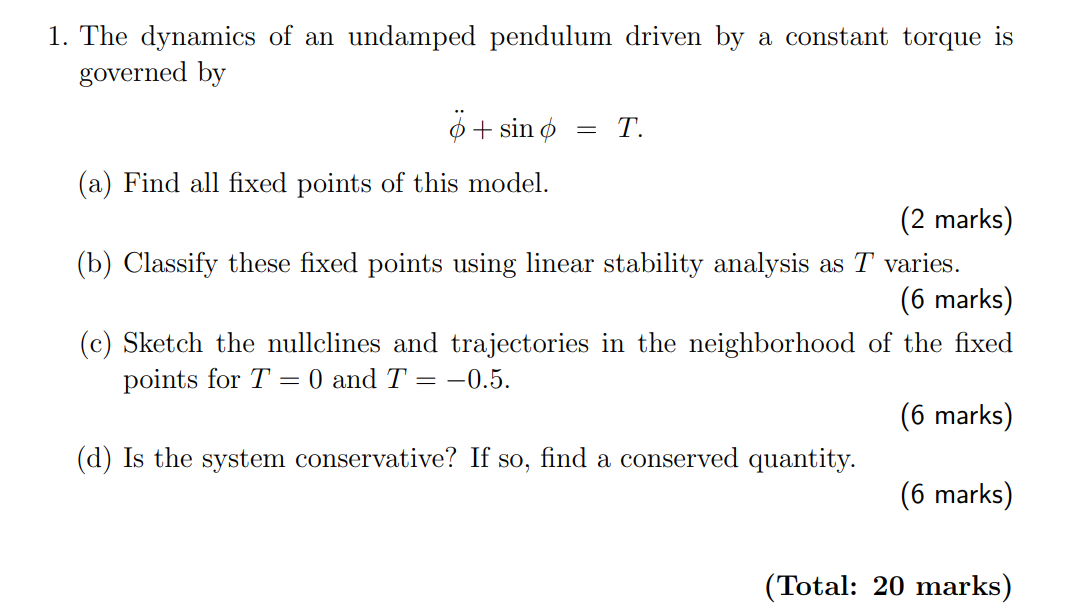 Solved 1. The dynamics of an undamped pendulum driven by a | Chegg.com