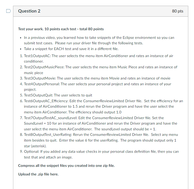 Question 2 80 pts Test your work. 10 points each test | Chegg.com