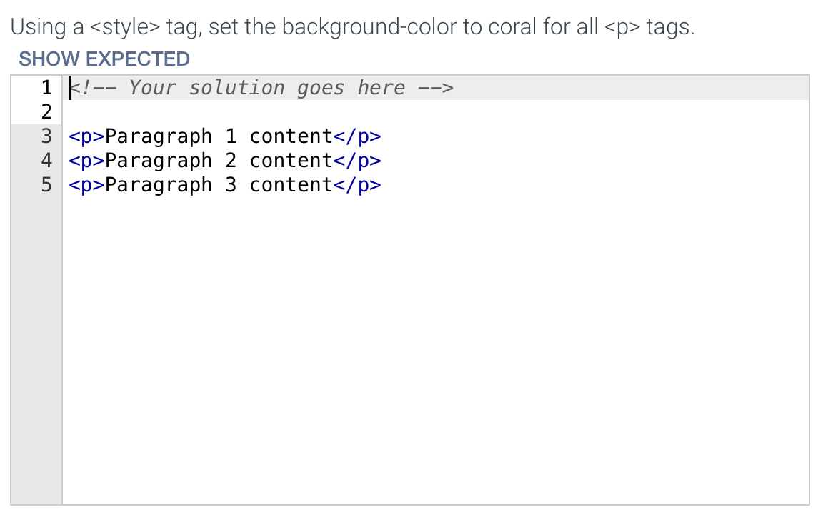 Solved Using a tag, set the background-color to coral for | Chegg.com