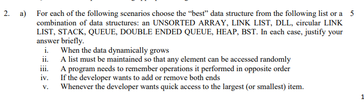 Solved 2. a) For each of the following scenarios choose the | Chegg.com