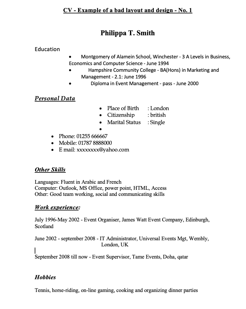 Solved CV with bad layout and formatting Look at the CV | Chegg.com