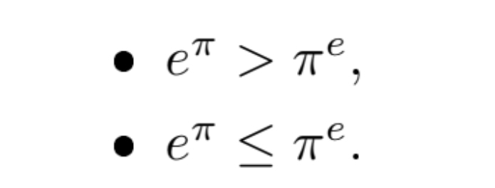 Solved - eπ>πe, - eπ≤πe. | Chegg.com