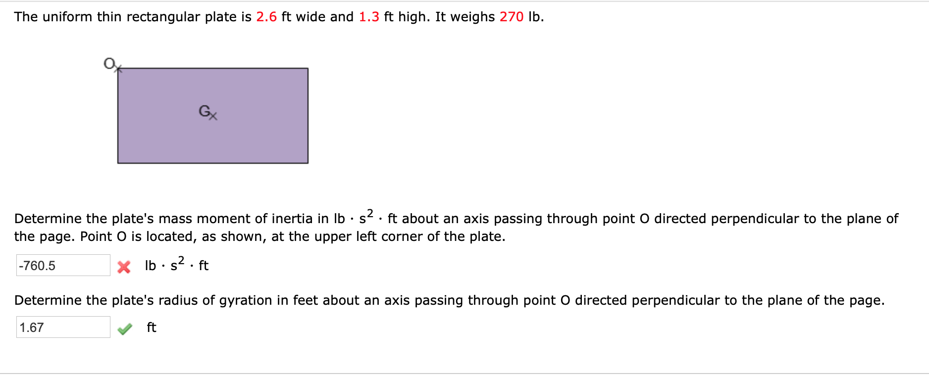 Solved The uniform thin rectangular plate is 2.6 ft wide and | Chegg.com