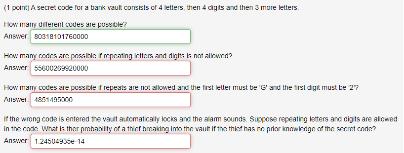 Solved (1 point) A secret code for a bank vault consists of | Chegg.com