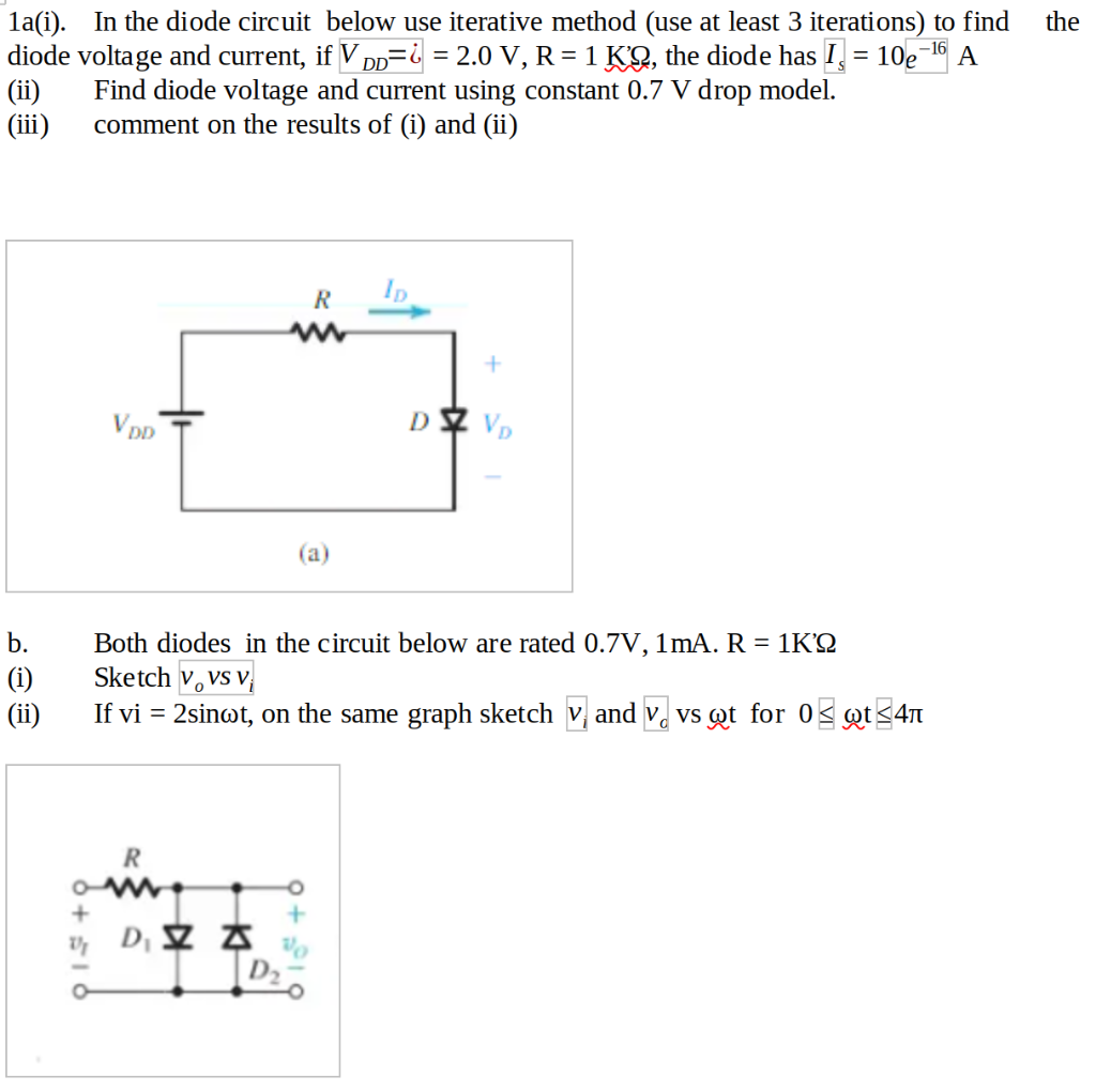 Solved the 1a(i). In the diode circuit below use iterative | Chegg.com