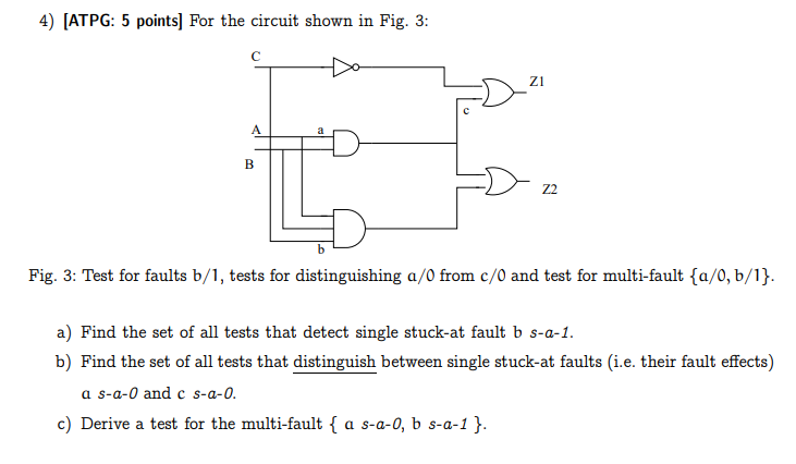 4) (ATPG: 5 points) For the circuit shown in Fig. 3: | Chegg.com