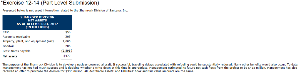 Solved Exercise 12-14 (Part Level Submission) Presented | Chegg.com