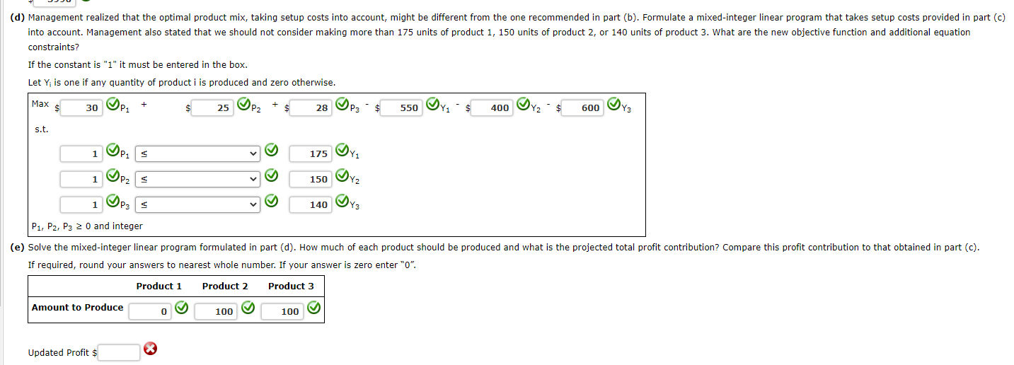 Solved (d) Management realized that the optimal product mix, | Chegg.com