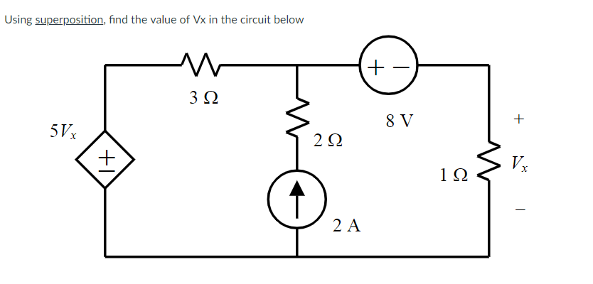 Solved Using superposition, find the value of Vx in the | Chegg.com